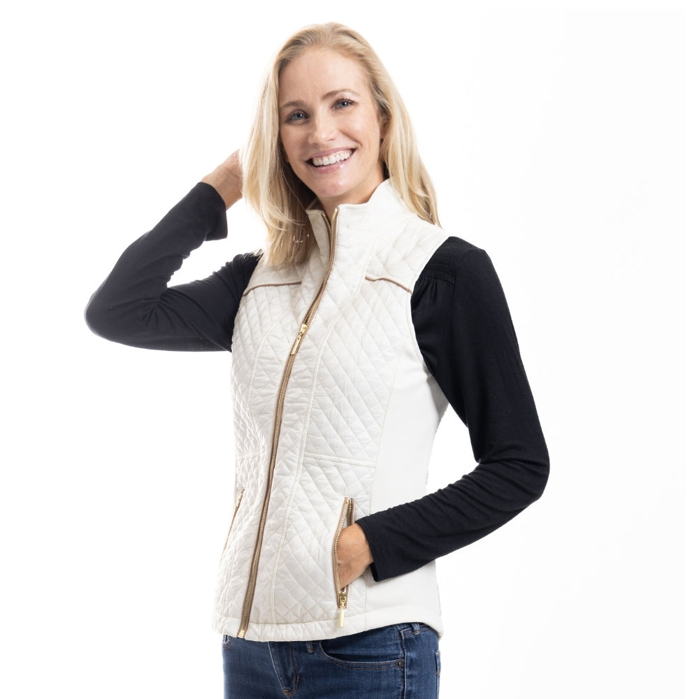 Chic Core Winter White Quilted Vest – Linda Anderson